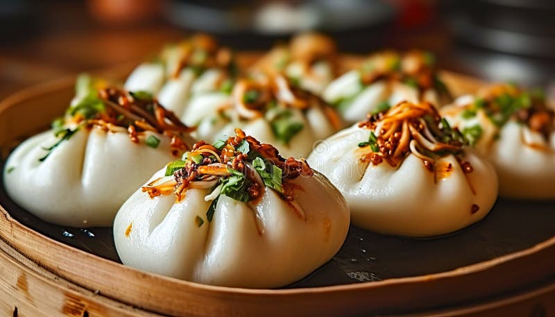 Toasted bao buns lined up stock illustration. Illustration of food ...