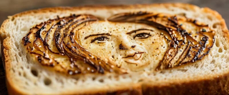 Toasted Bread with Artistic Face Carved into the Surface Stock Image ...
