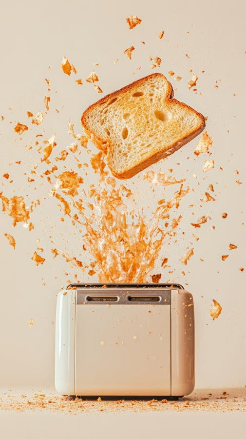 Toasted Bread Exploding from Toaster with Crumbs Stock Photo - Image of ...