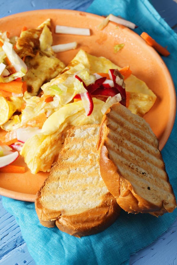 Toasted Bread with Omelet Closeup Stock Photo - Image of cuisine ...
