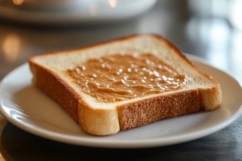 Toasted Bread Slice with Creamy Peanut Butter Spread on White Plate ...