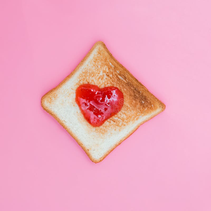 Toasted Bread Strawberry Jam Heart Shape Pink Background Stock Photos ...