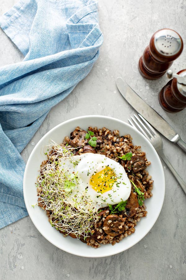 Toasted Buckwheat with Mushrooms Stock Photo - Image of buckwheat, dish ...