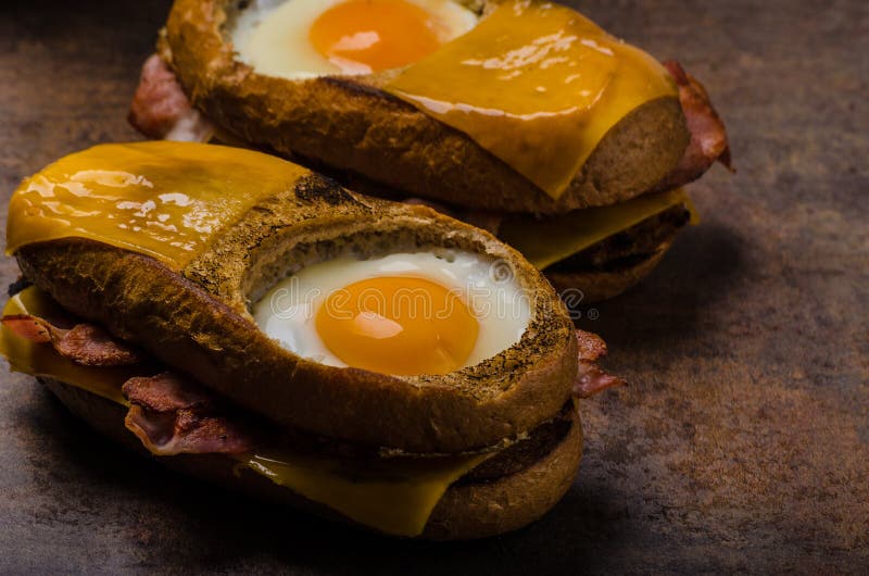 Toasted Cheese Bread with Egg Inside Stock Photo - Image of dish ...