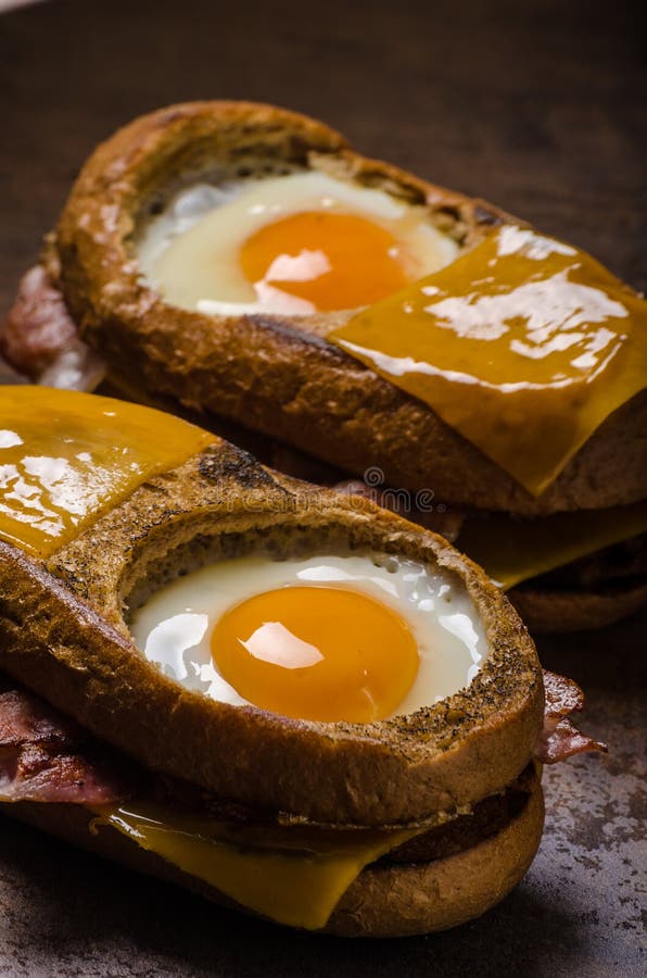 Toasted Cheese Bread with Egg Inside Stock Photo - Image of meat ...
