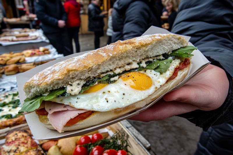 A Toasted English Muffin Serves As the Base for a Breakfast Sandwich of ...