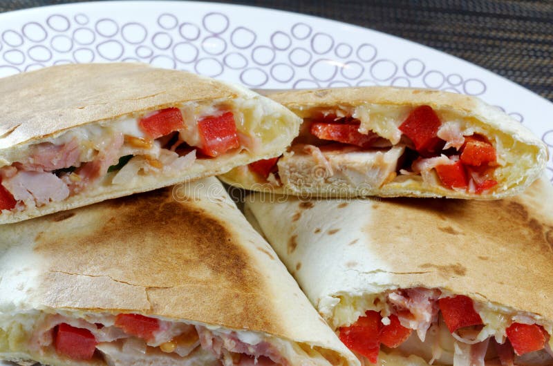 Toasted Filled Tortilla Wraps Stock Photo - Image of chicken, pepper ...