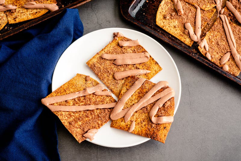 Toasted Flatbread Topped with Cocoa Powder and Cheesecake Flavored ...