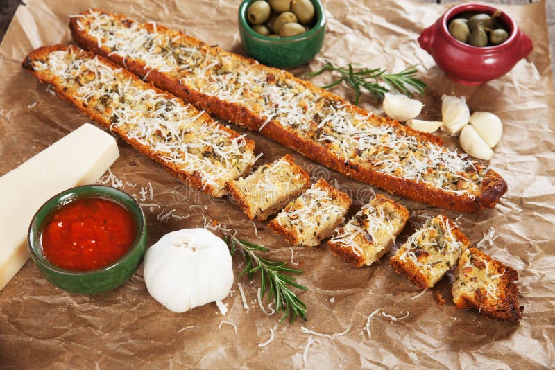 Toasted Garlic Bread with Parmesan Cheese Stock Image - Image of eating ...