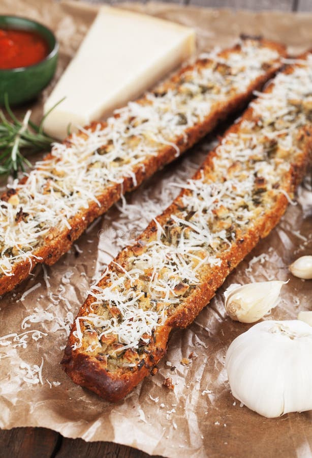 Toasted Garlic Bread with Parmesan Cheese Stock Image - Image of snack ...