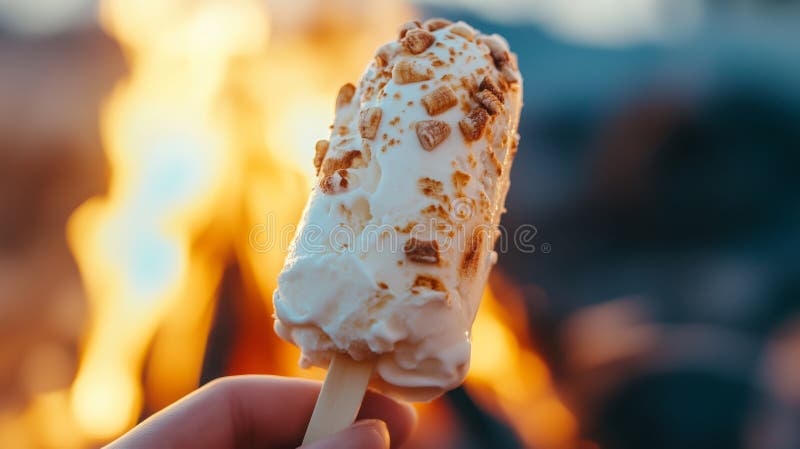 Toasted Marshmallow Ice Cream Over Campfire Stock Photo - Image of ...