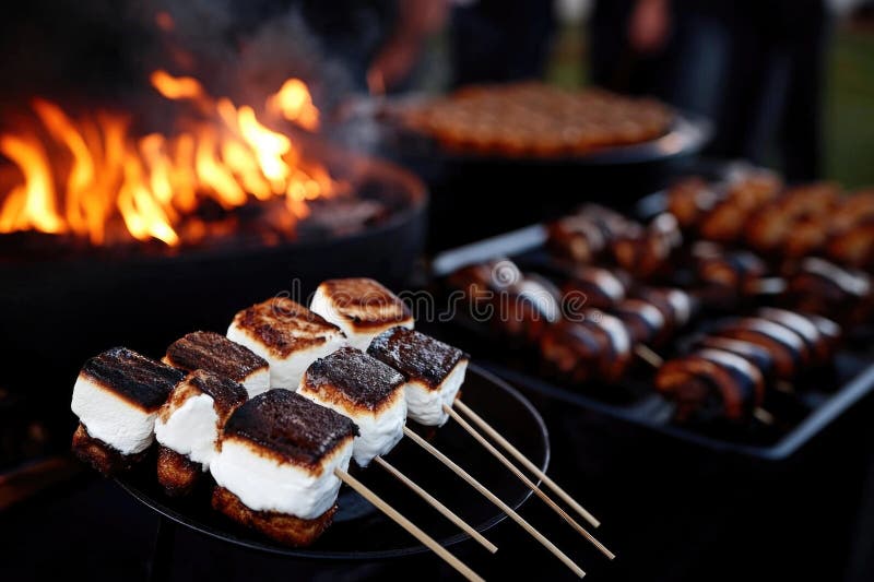 Toasted Marshmallows Over Open Fire at Outdoor Barbecue Event Stock ...