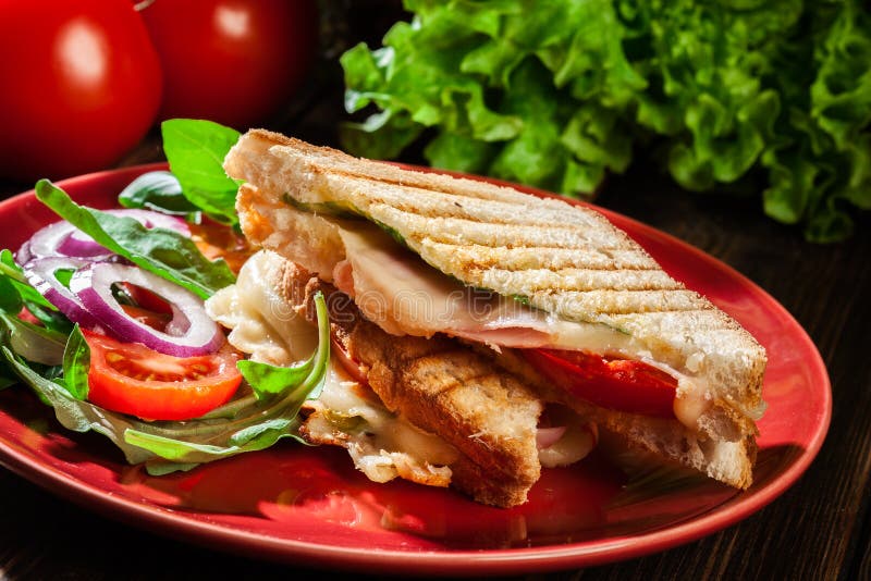 Toasted Panini with Ham, Cheese and Tomato Sandwich Stock Image - Image ...