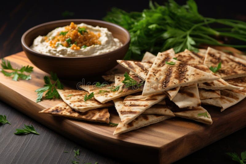 Toasted Pita Bread Triangles with Baba Ganoush Spread Stock Image ...