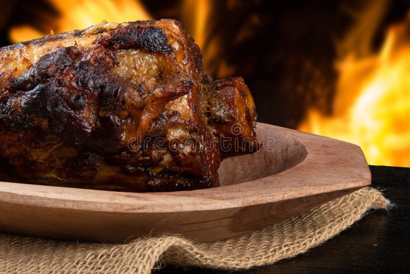 Toasted Roast Meat with Fire Background Stock Image - Image of board ...
