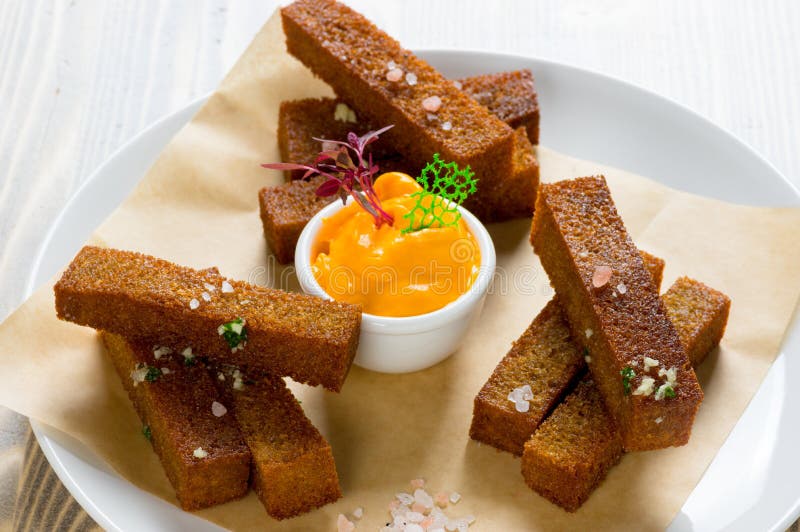 Rye toast with salt stock image. Image of wooden, slice - 101274423