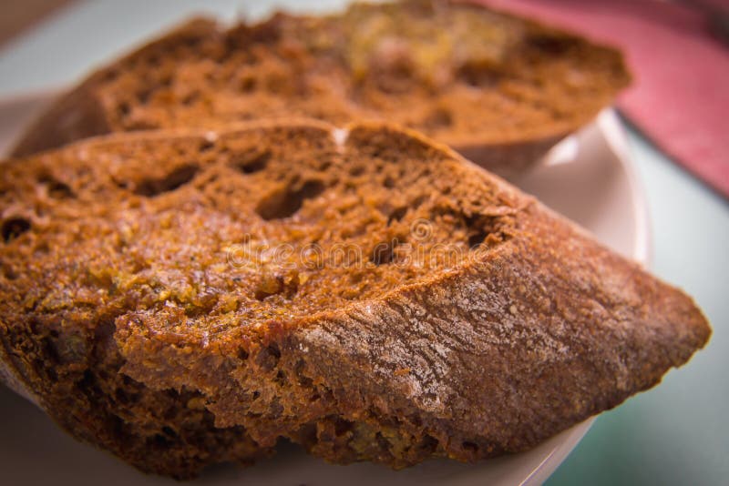 Toasted Rye Bread in a Plate Close-up. Morning Breakfast Stock Photo ...