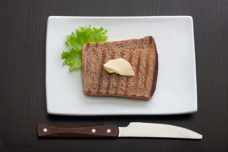 Toasted Rye Bread on the White Plate Stock Image - Image of clipping ...