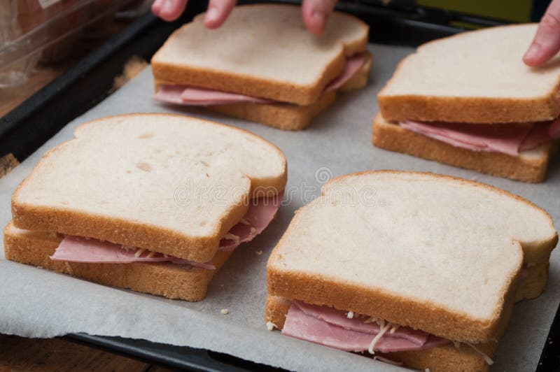 Toasted Sandwiches Preparation Closeup Stock Photo - Image of culinary ...
