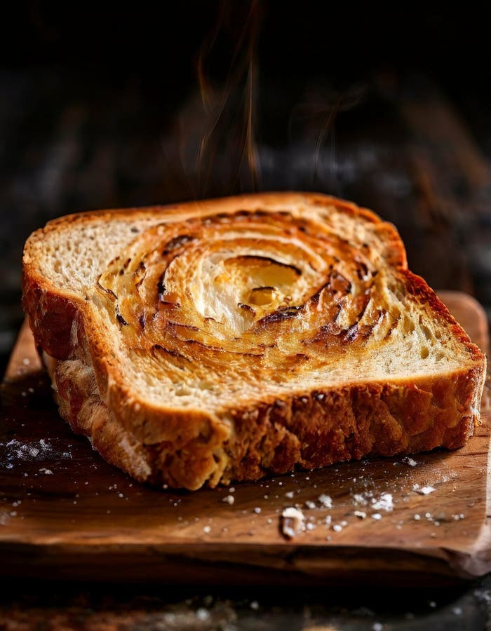 Toasted Slice of Bread with a Spiral Pattern on Rustic Board Stock ...