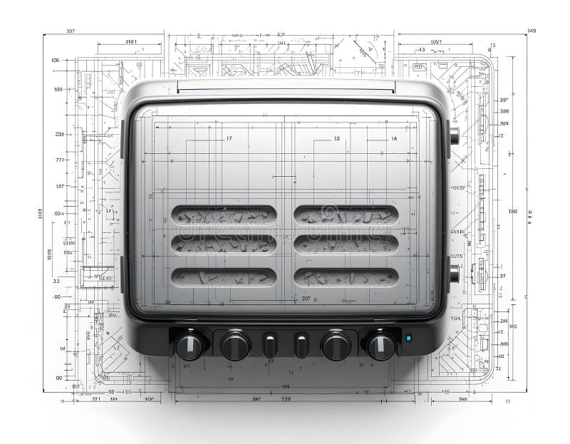 Toaster Blueprint Design with Technical Drawings and Measurements Stock ...