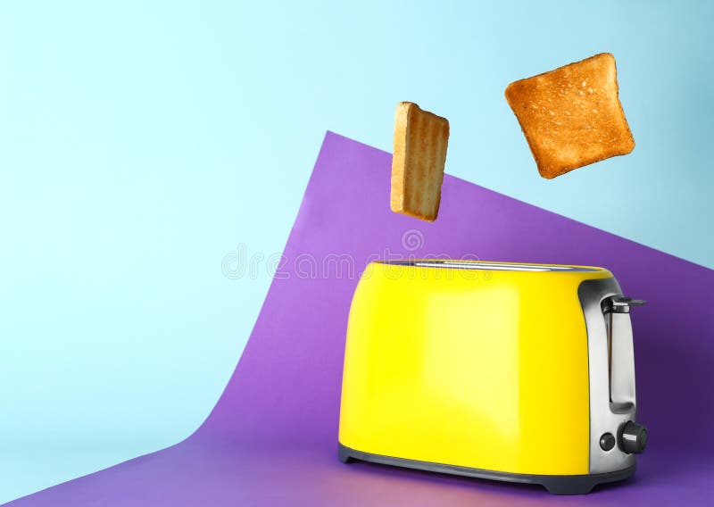 Toaster with Bread Slices on Color Background Stock Photo - Image of ...