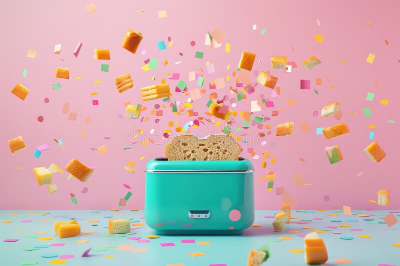 A Toaster is Covered in Confetti and the Toast is Flying Out of it with ...