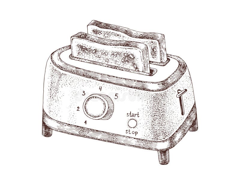 Toaster Hand Drawn Vector Illustration Stock Vector - Illustration of ...