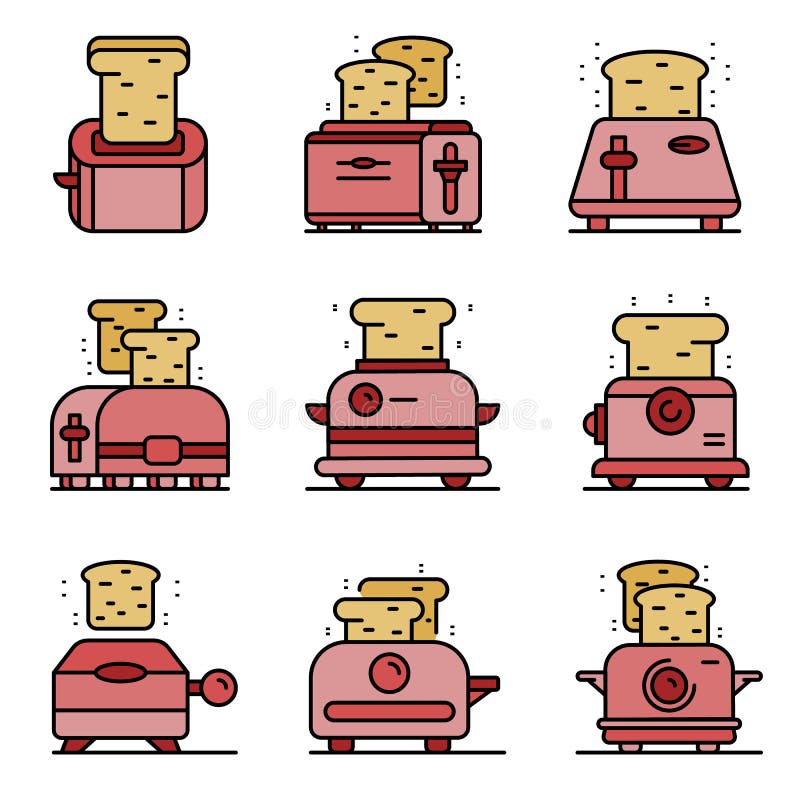 Toaster Icons Set Line Color Vector Stock Vector - Illustration of bake ... Toaster Icons Set Line Color Vector Stock Vector - Illustration of bake ...