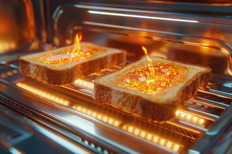 A Toaster Oven with Two Slices of Bread Inside, Ready for Cooking Stock ...