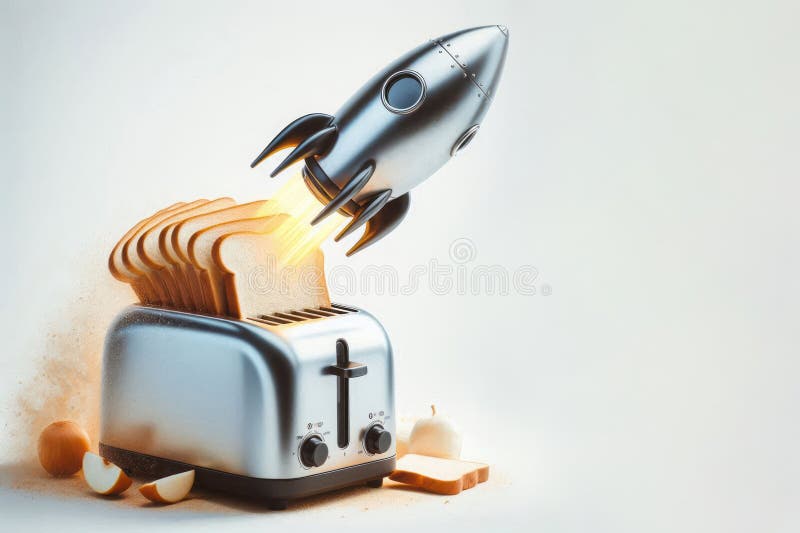 A Toaster with a Rocket and Slices of Bread. Space for Text. Stock ...