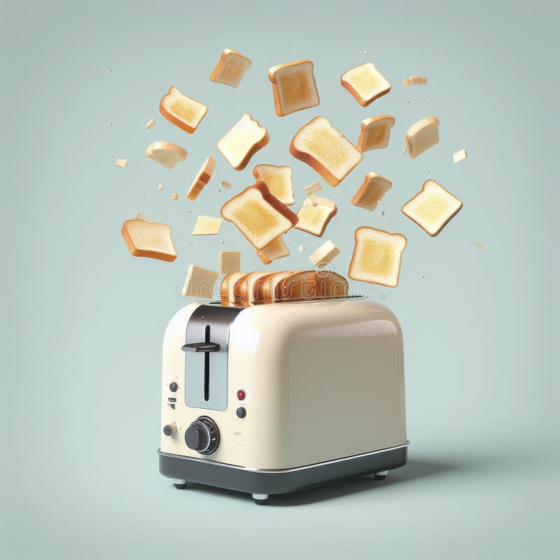 Toaster in 60s Style from Which Pieces of Toast Bread Fly Out on Solid ...