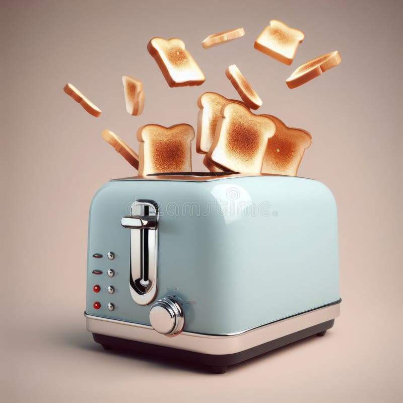 Toaster in 60s Style from Which Pieces of Toast Bread Fly Out on Solid ...