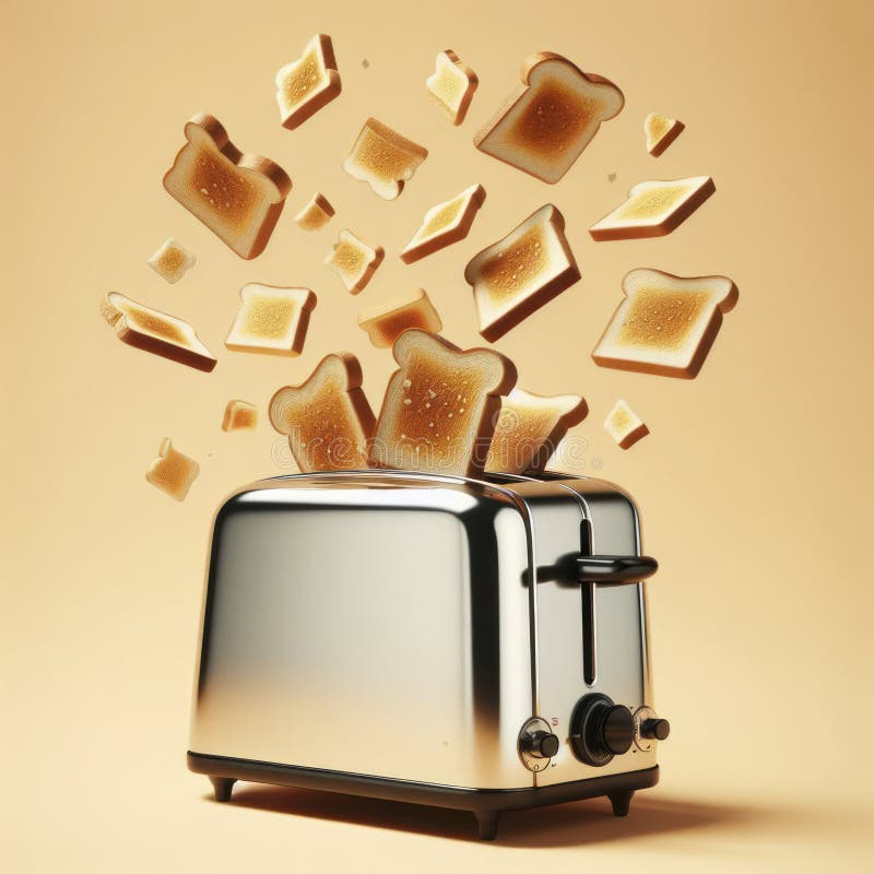 Toaster in 60s Style from Which Pieces of Toast Bread Fly Out on Solid ...