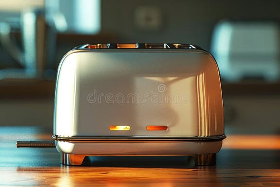 A Toaster Sitting on a Wooden Table Stock Image - Image of furniture ...