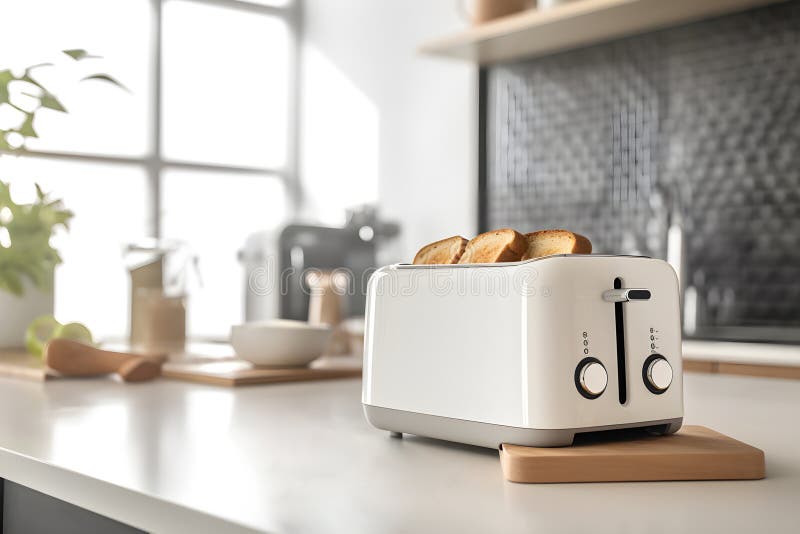Toaster with Toasted Bread Slices on the Table in the Kitchen ...