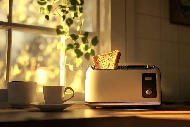 Toasting Bread for Breakfast with Coffee by the Window in Warm Morning ...