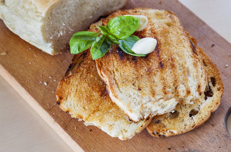 Toasts basil bread garlic stock photo. Image of gourmet - 78053882