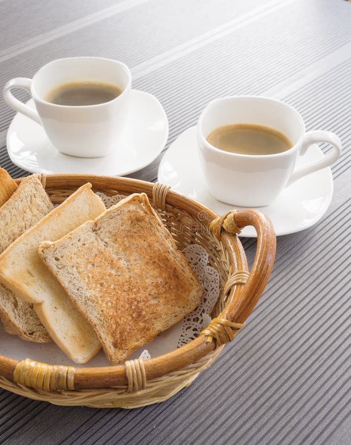 Toasts in Basket Breakfast Set with Coffee Stock Photo - Image of home ...