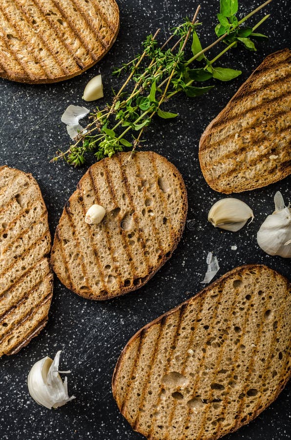 Toasts Bread Panini with Garlic Stock Image - Image of baked, olive ...