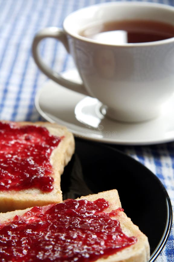 Toasts and cup of tea stock image. Image of food, strawberry - 545431