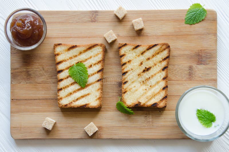 Toasts Cutting Board Top View Flat Lay Stock Image - Image of sandwich ...