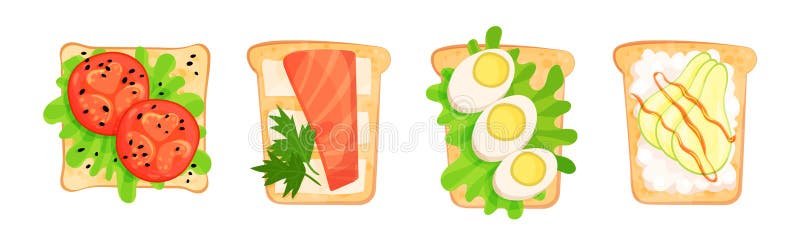 Toasts with Different Ingredients Top View Vector Set Stock Vector ...