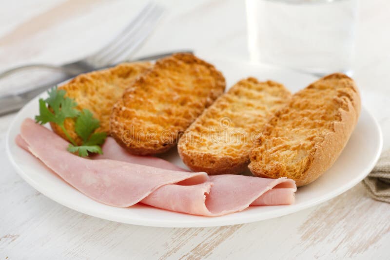 Toasts with ham stock photo. Image of crispy, prepared - 26127190