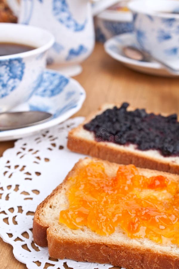 Toasts with jam and coffee stock photo. Image of floral - 10150498