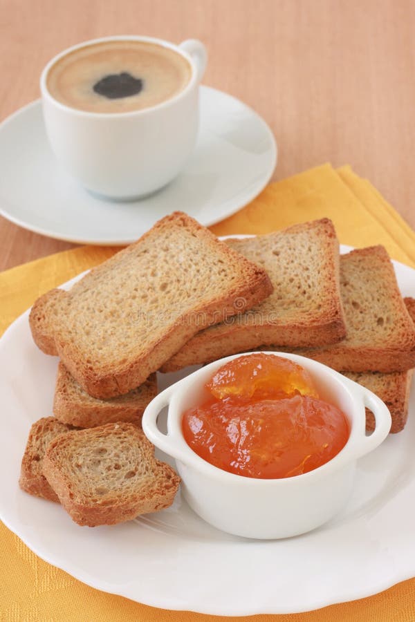 Toasts with jam and coffee stock photo. Image of health - 19967468