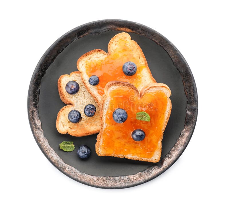 Toasts with Jam on Plate, Isolated Stock Photo - Image of berry ...