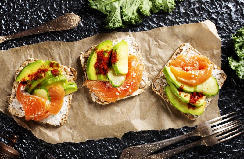 Toasts with salmon stock image. Image of appetizer, omega - 226994671