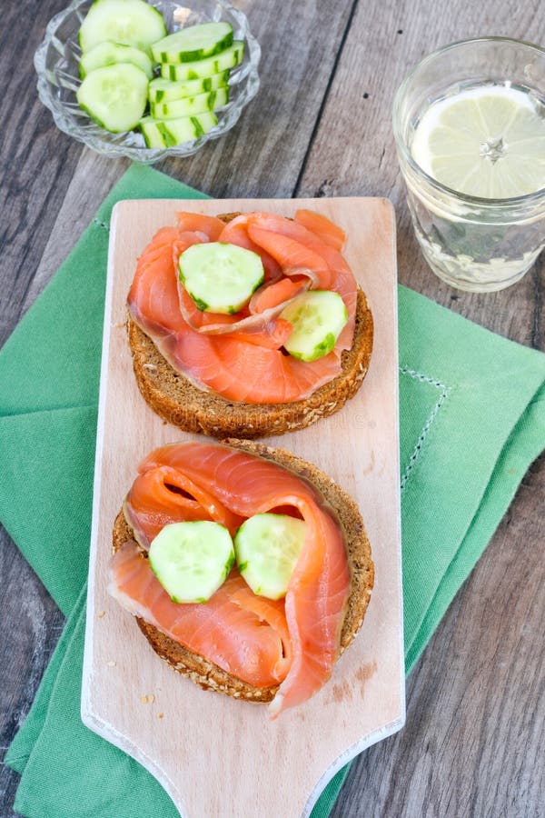 Toasts with Smoked Trout and Cucumber Stock Image - Image of wholemeal ...