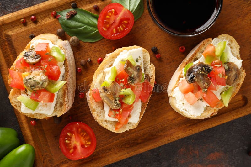 Toasts with Tasty Grilled Vegetables, Top View Stock Image - Image of ...